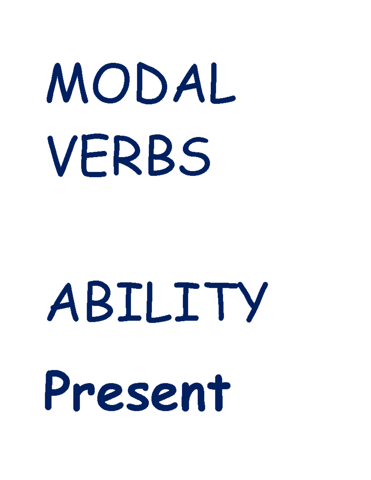 Modal Verbs - MODAL VERBS ABILITY Present : can We use the modal verb ...