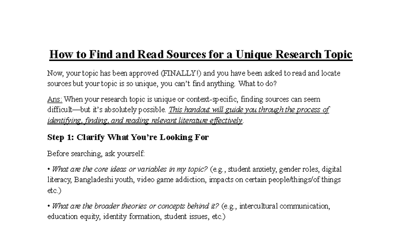 Finding and Reading Sources for Unique Research Topics (Research Guide ...