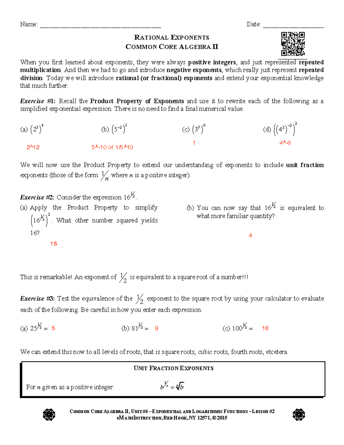 CCAlg II - Unit 4 Lesson 2: Rational Exponents and Roots - Studocu