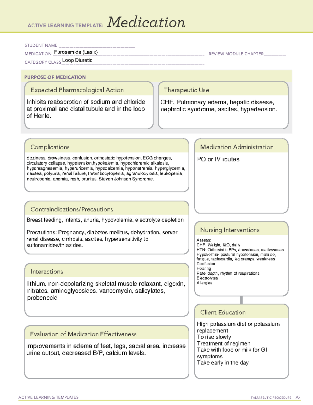 Furosemide (Lasix) - Therapeutic Procedure Details & Nursing ...