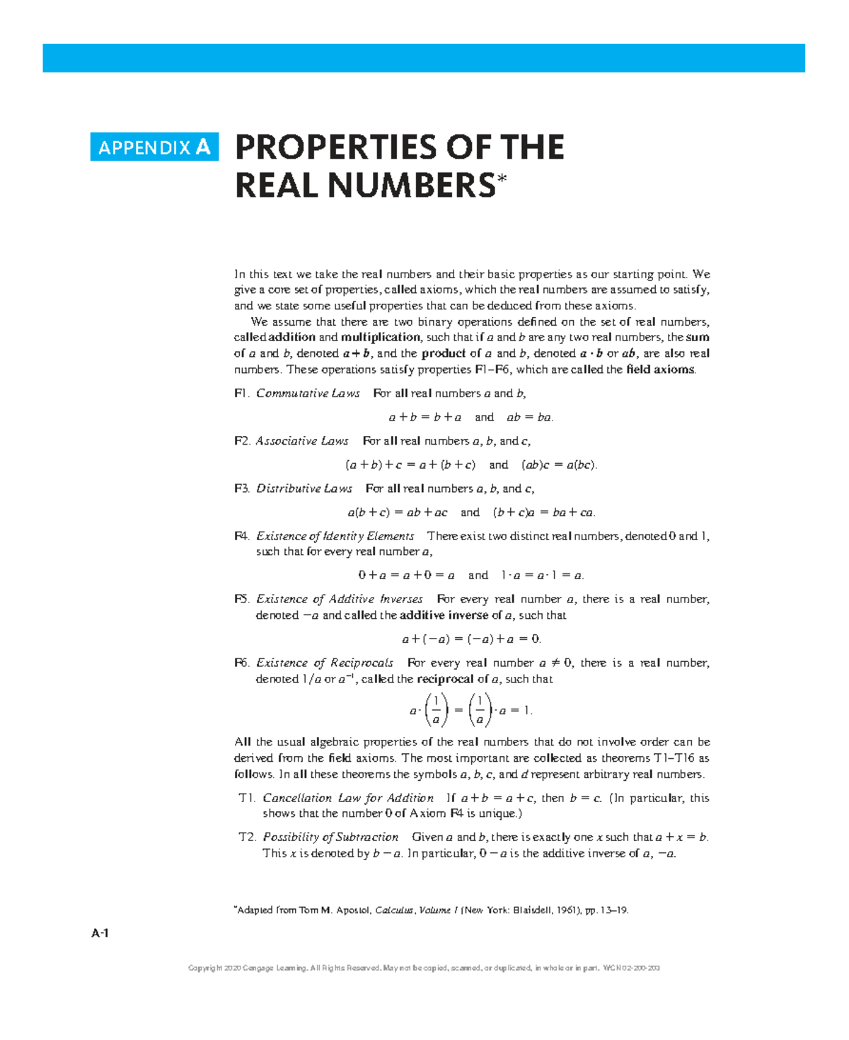 Cs1231s Appendix A: Properties of Real Numbers and Axioms - Studocu