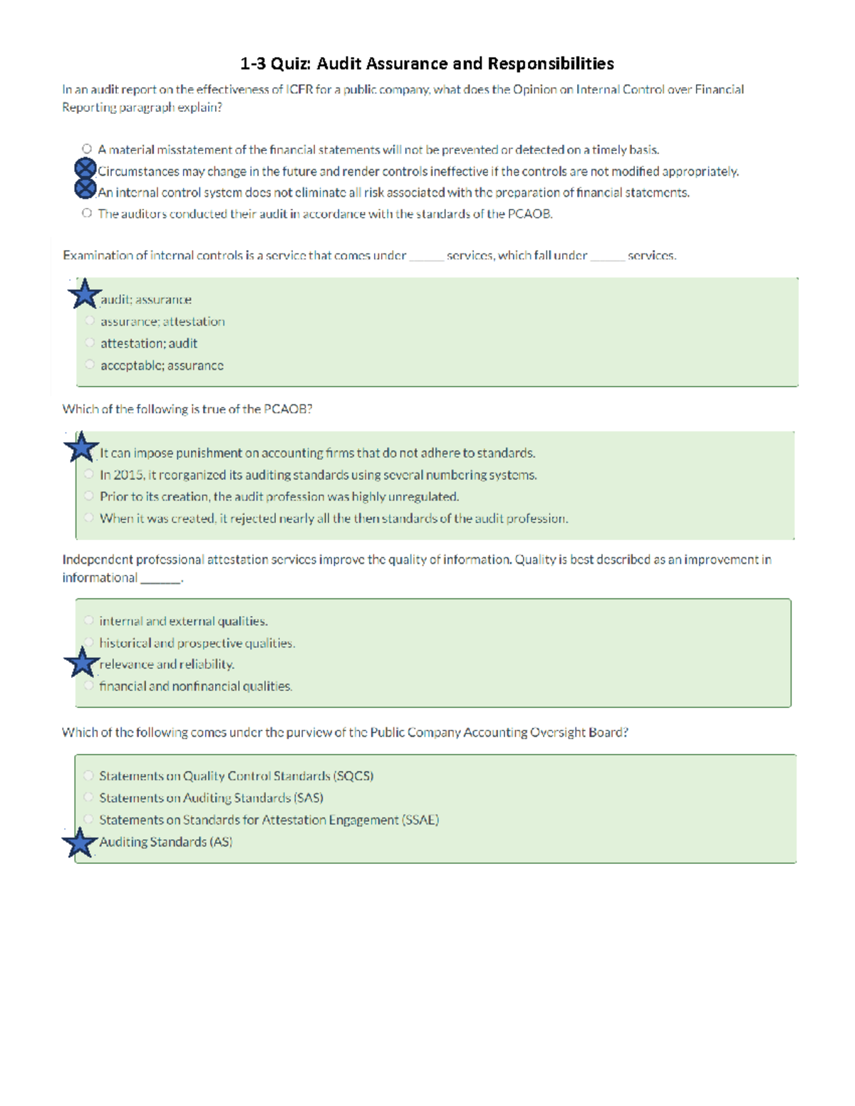 1-3 Quiz: Audit Assurance and Responsibilities Overview - Studocu