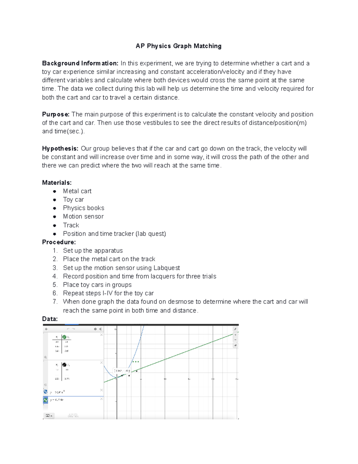 AP Physics Lab: Graph Matching of Cart vs Toy Car Dynamics - Studocu