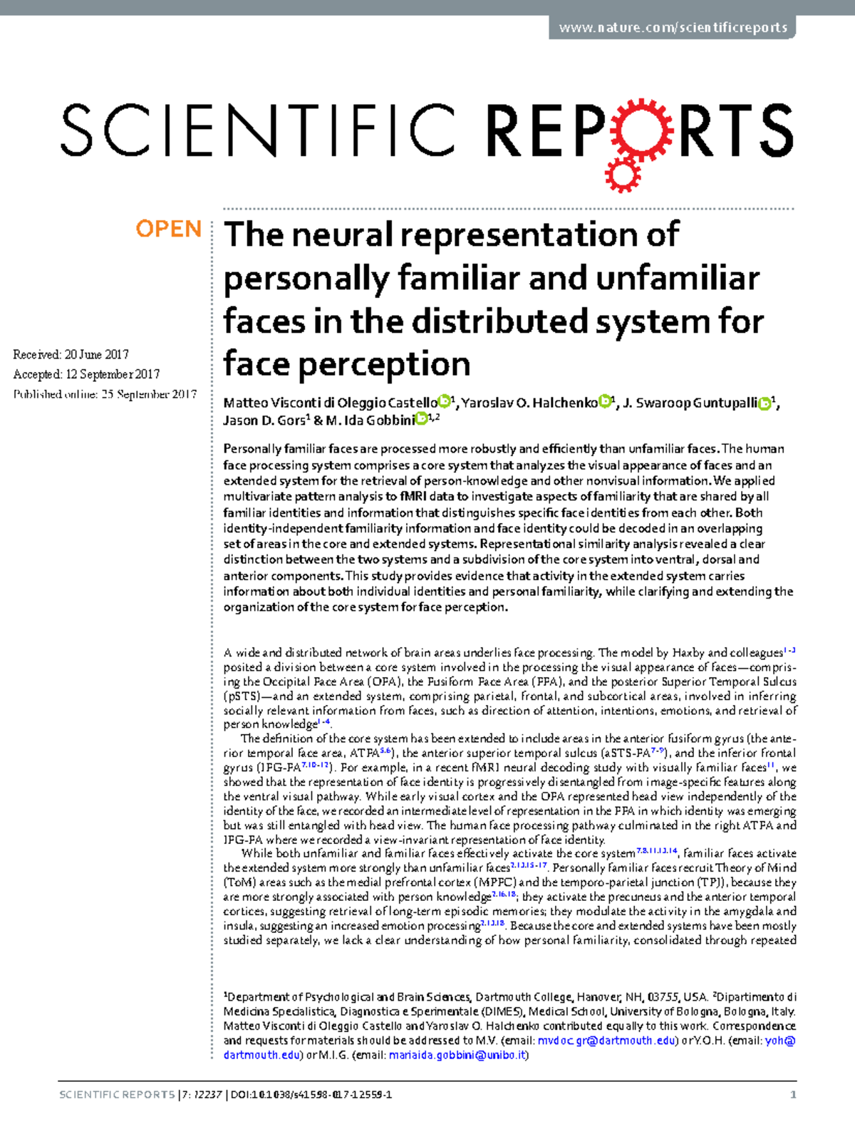 Neural Representation of Familiar vs. Unfamiliar Faces (PSYC 2017 ...