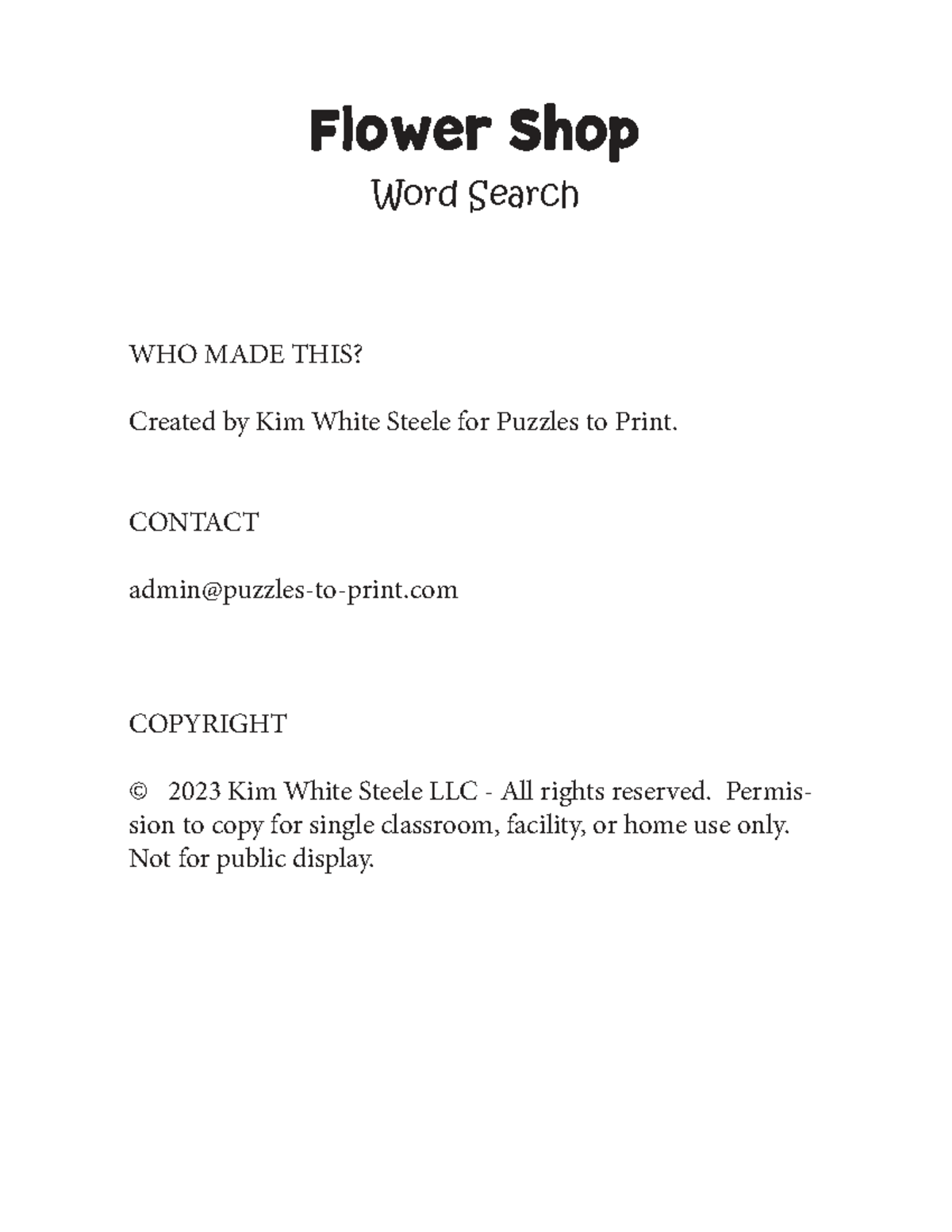 Flower Shop Word Search Puzzle Activity - Studocu