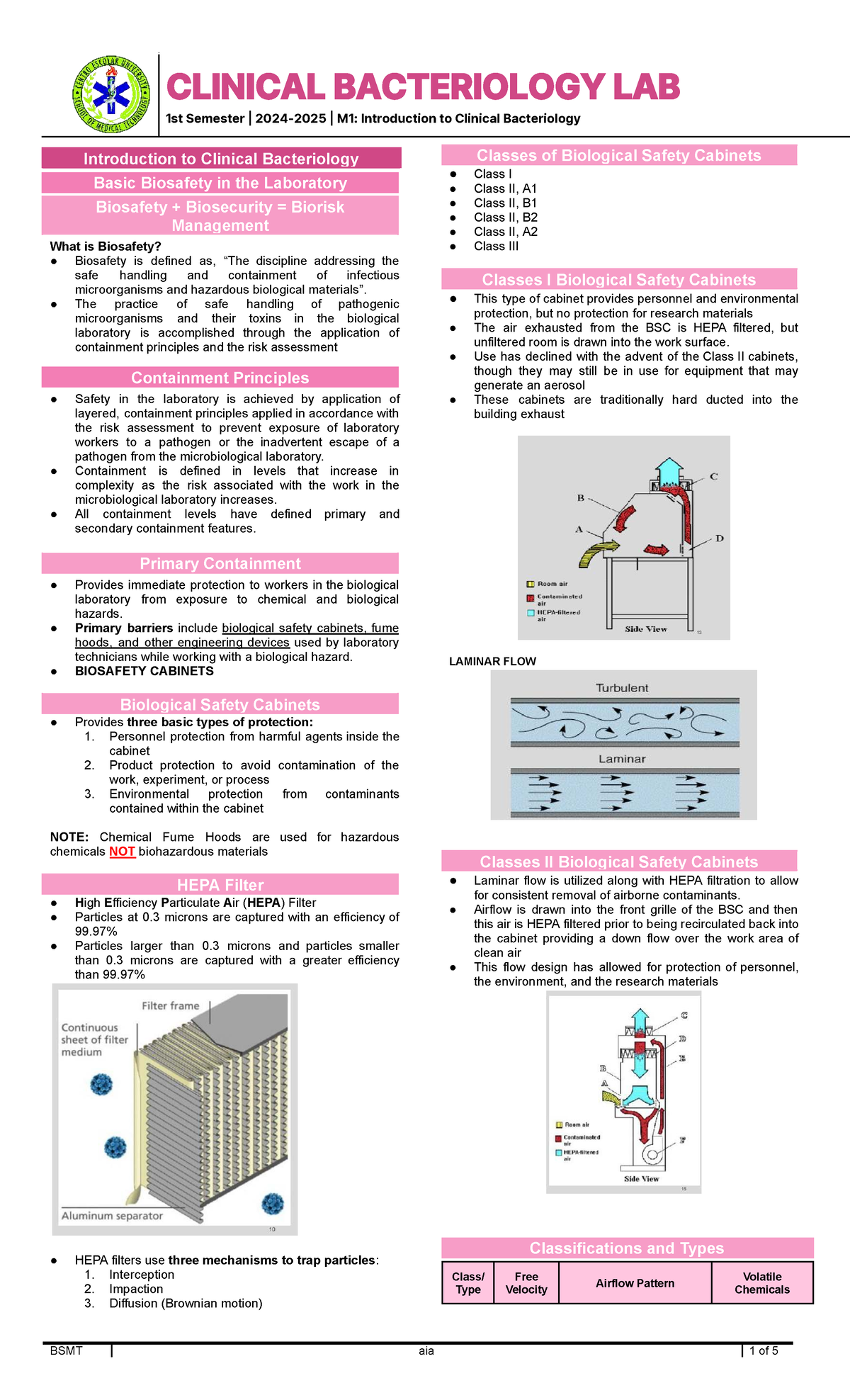 CLINICAL BACTERIOLOGY LAB 1st Sem M1: Biosafety Cabinets & Practices ...