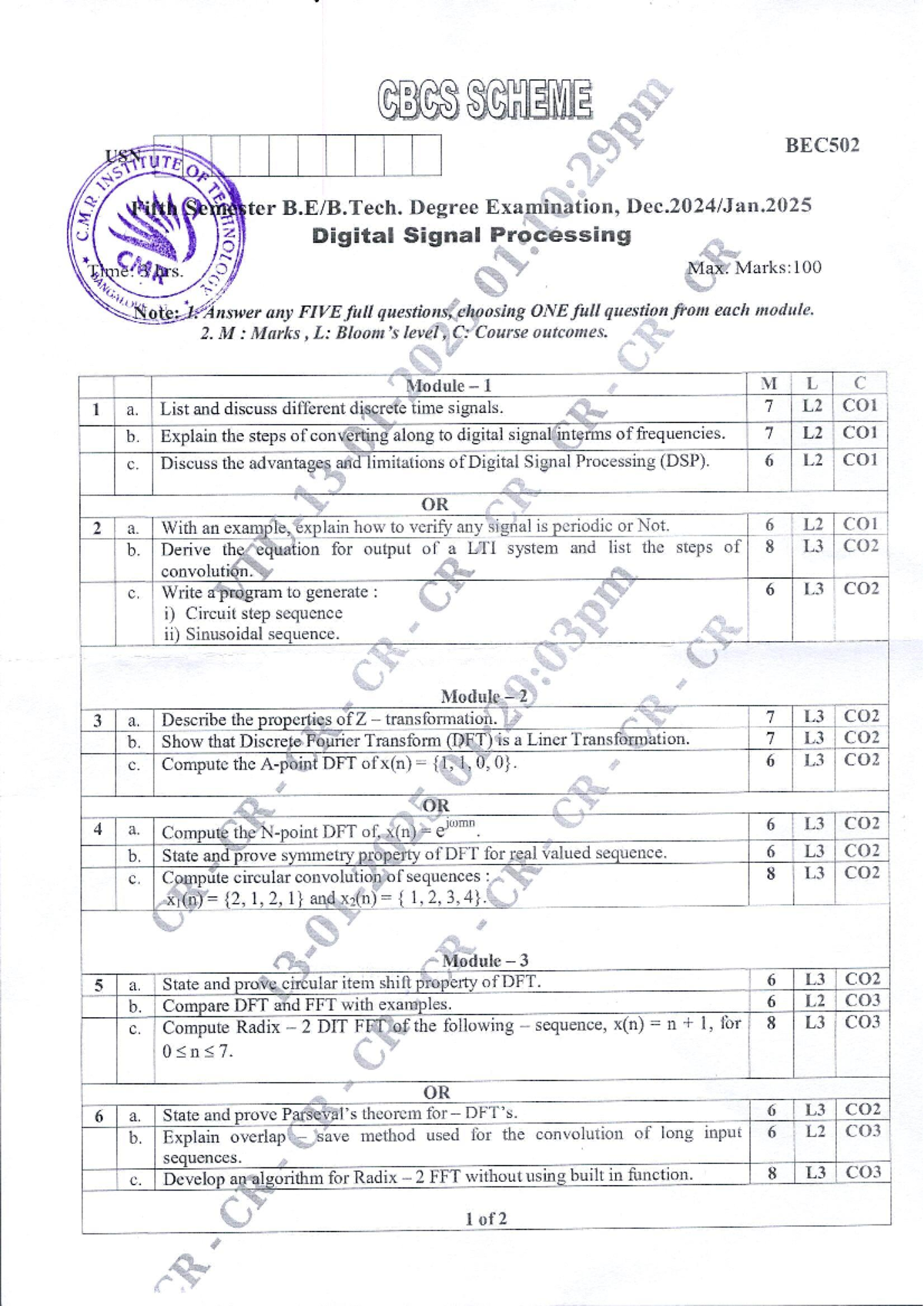 VTU BEC502 Digital Signal Processing Exam Q&A - Jan 2025 - Studocu