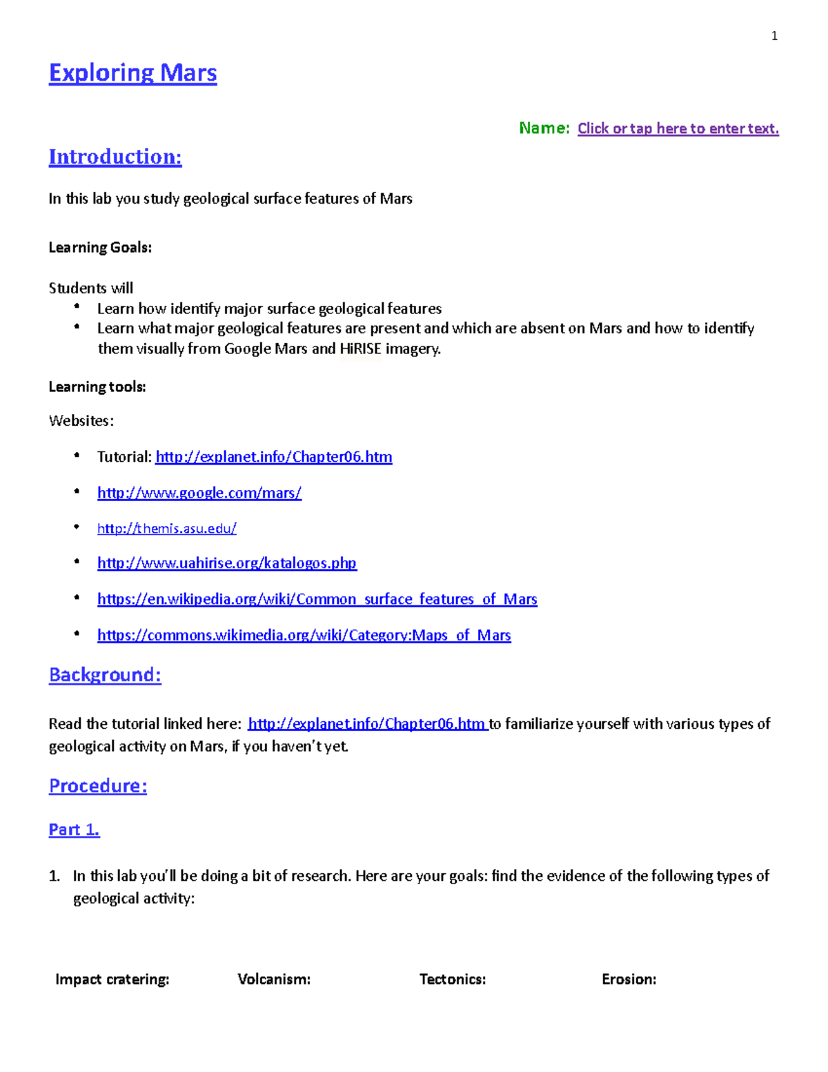 Mars Geology Lab Report (2023) - Geological Surface Features Study ...