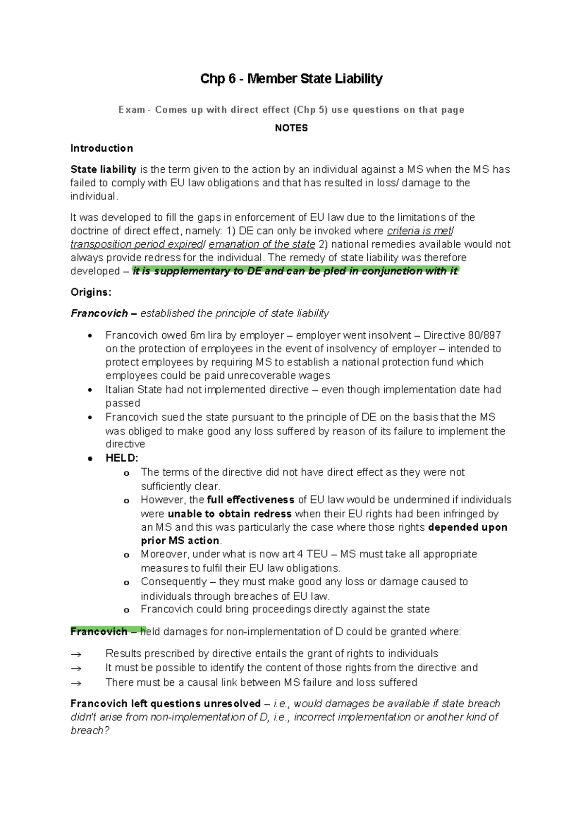 Chp 6 - Member State Liability and EU Law: Key Principles and Cases ...