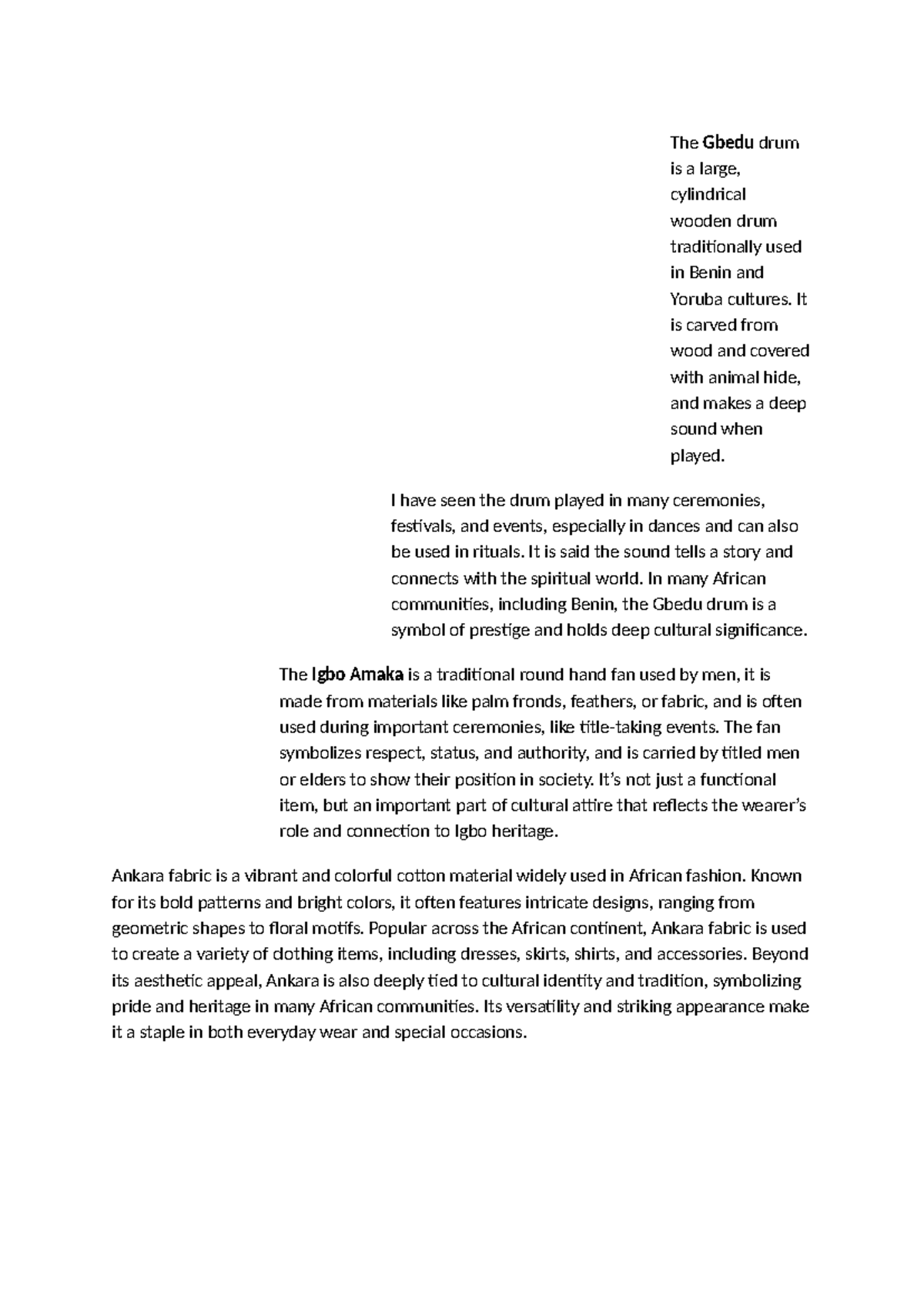 Cultural Significance of Gbedu Drum & Igbo Amaka Fan - Board 1 Eval ...