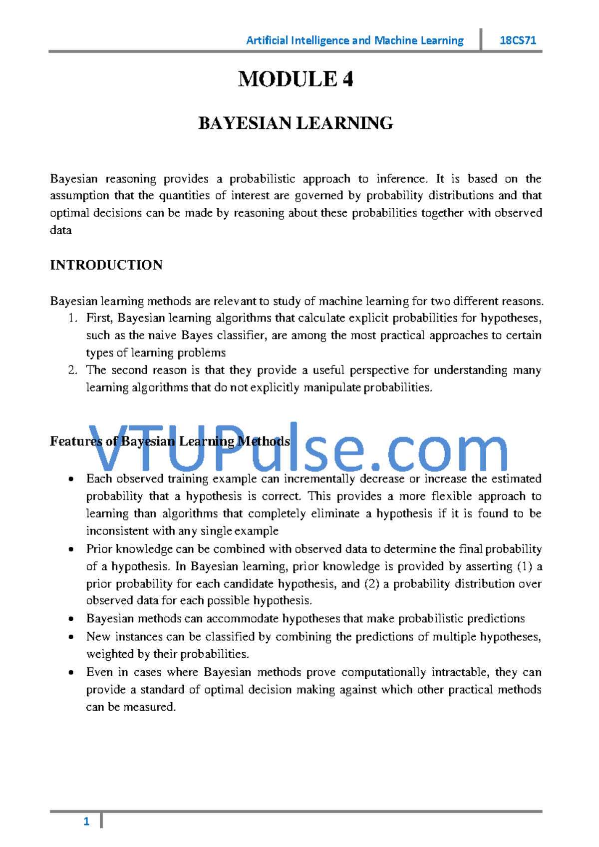 Bayesian Learning Concepts - Module 4 (VTUPulse) - Studocu