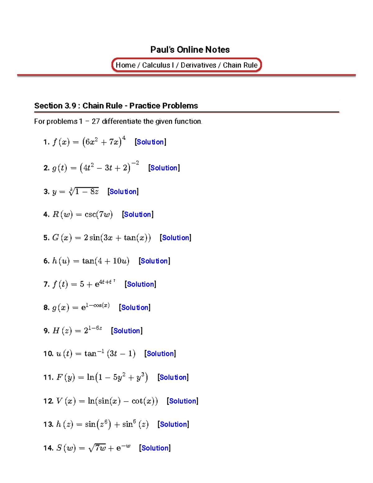 Calculus I - Chain Rule Practice Problems Solutions & Tips - Studocu