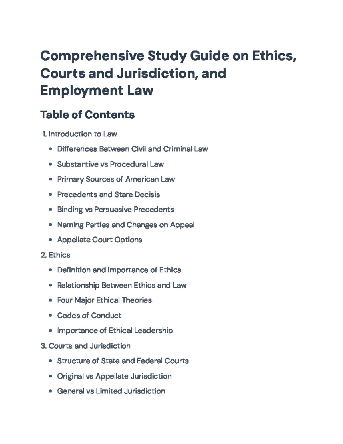 Comprehensive Study Guide: Ethics, Courts & Employment Law (Course Code ...
