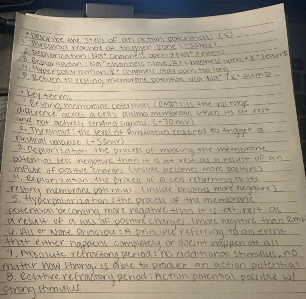 Action Potential Mechanism: Steps & Key Terms - Exam Study Guide - Studocu