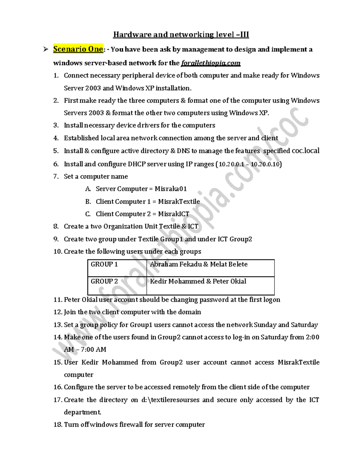 HNS Level III COC Practical Test: Hardware & Networking Scenarios - Studocu
