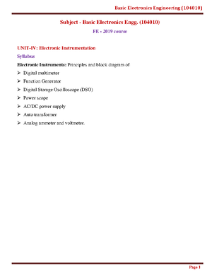 BXE unit 6 - Bxe notes basic electronics engineering - Unit VI METRO ...