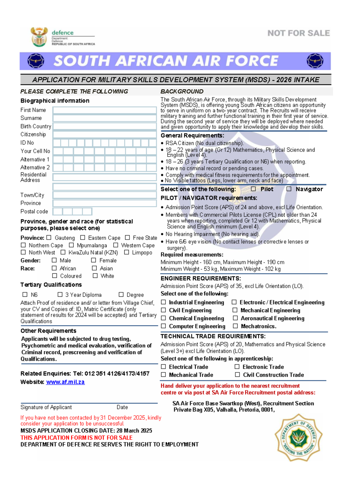 SA Air Force MSDS Application 2026: Biographical & Requirements Guide ...