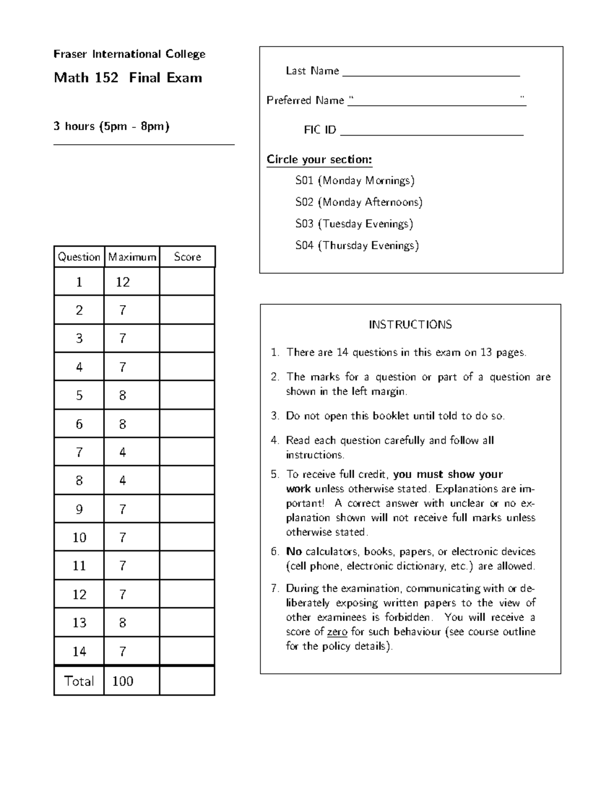 Math152final - This is the calc II final exam paper for practice ...