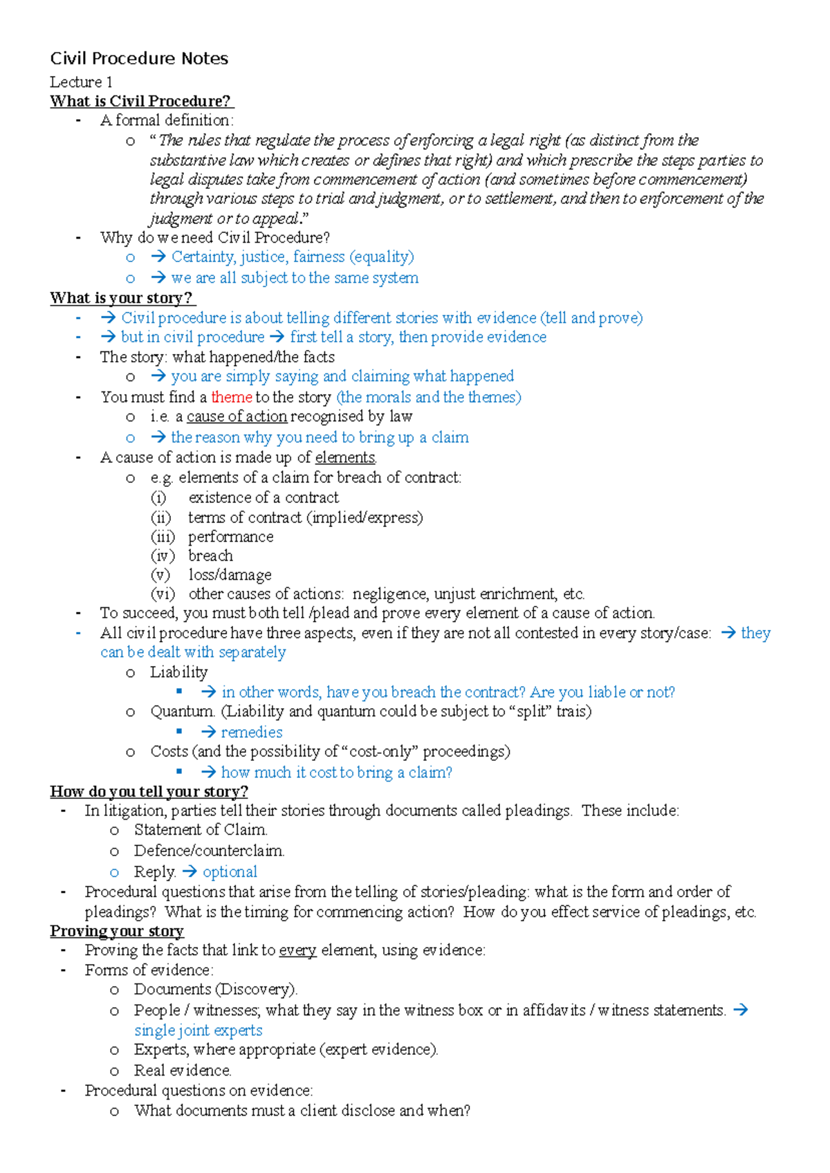 Civil Procedure Notes: Lecture 1 - Understanding Civil Procedure ...
