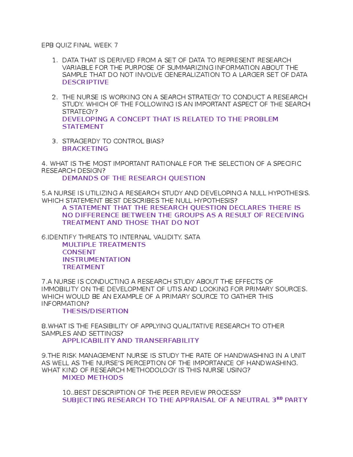 EPB QUIZ Final Exam Study Guide for Week 7 - Studocu