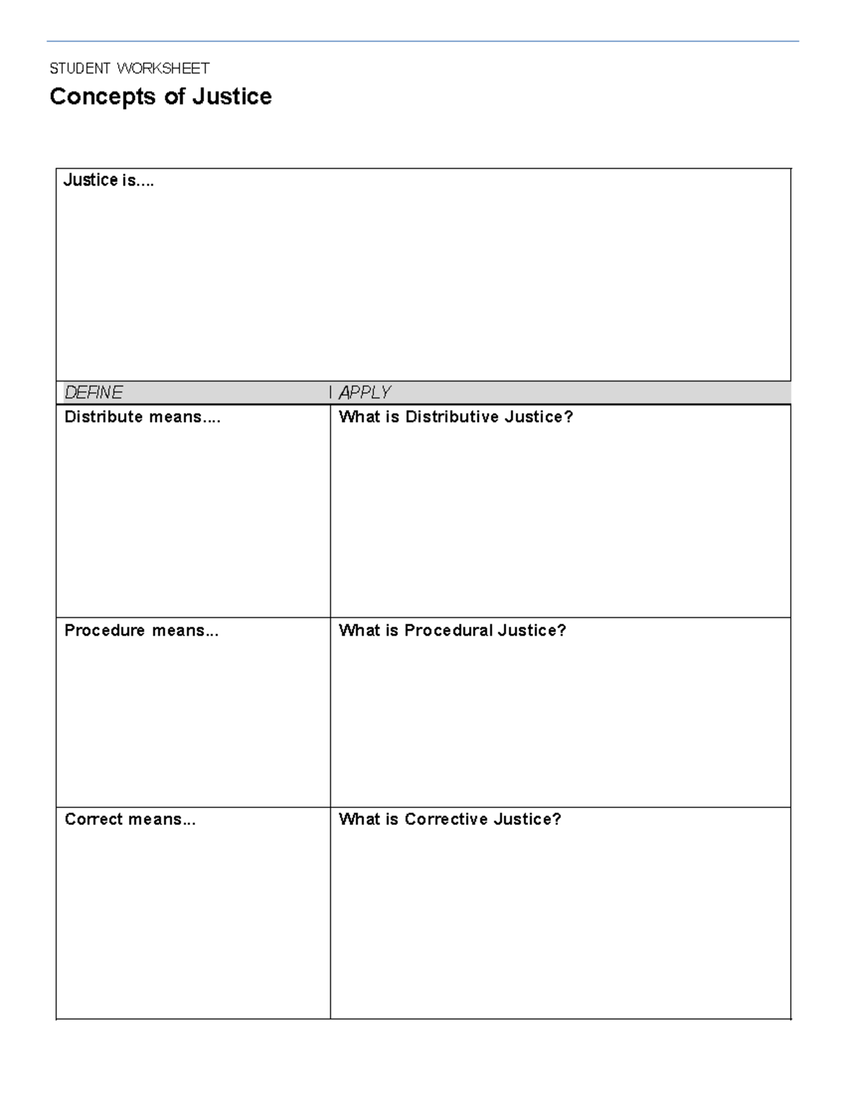 Concepts of Justice worksheet - STUDENT WORKSHEET Concepts of Justice ...