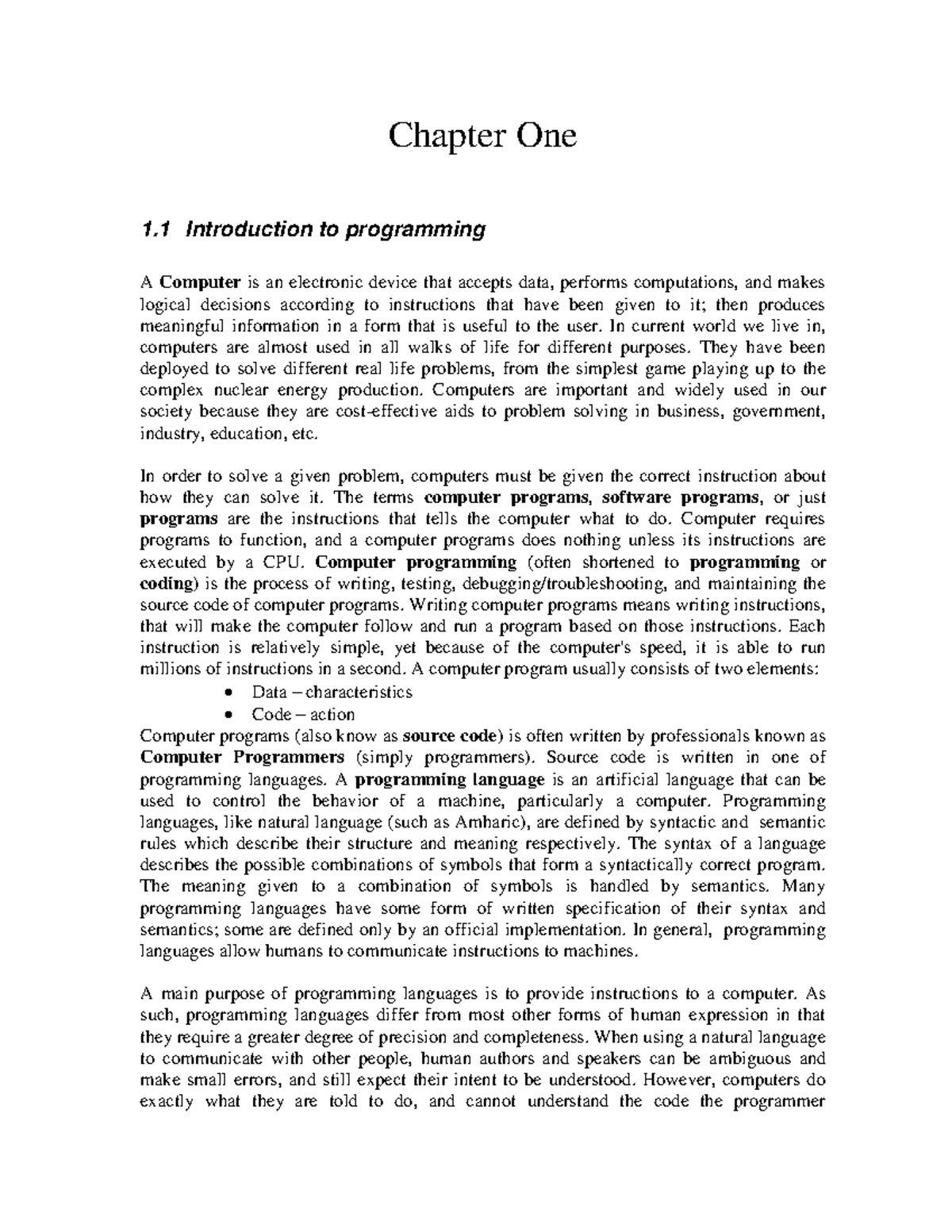 Chapter 1: Introduction to Computer Programming Concepts - Studocu
