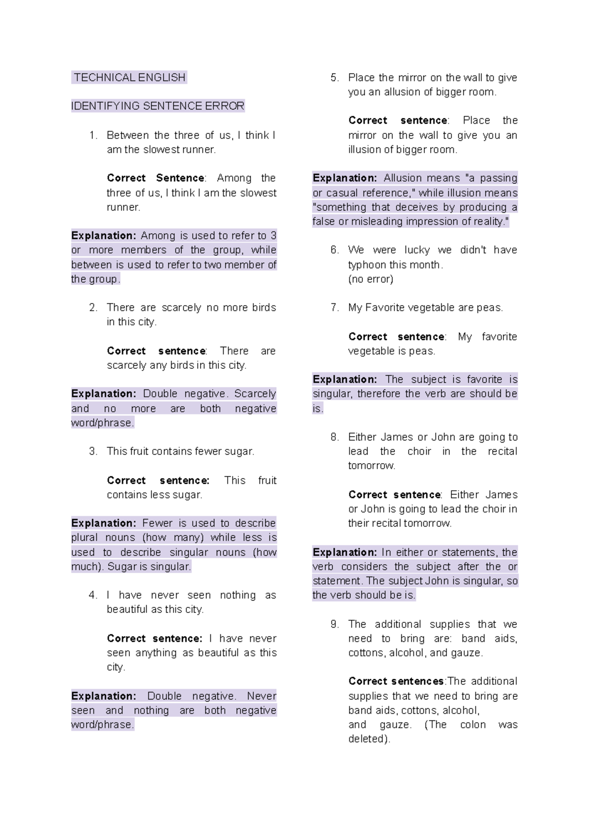 Technical English: Identifying Errors & Business Letter Structure - Studocu