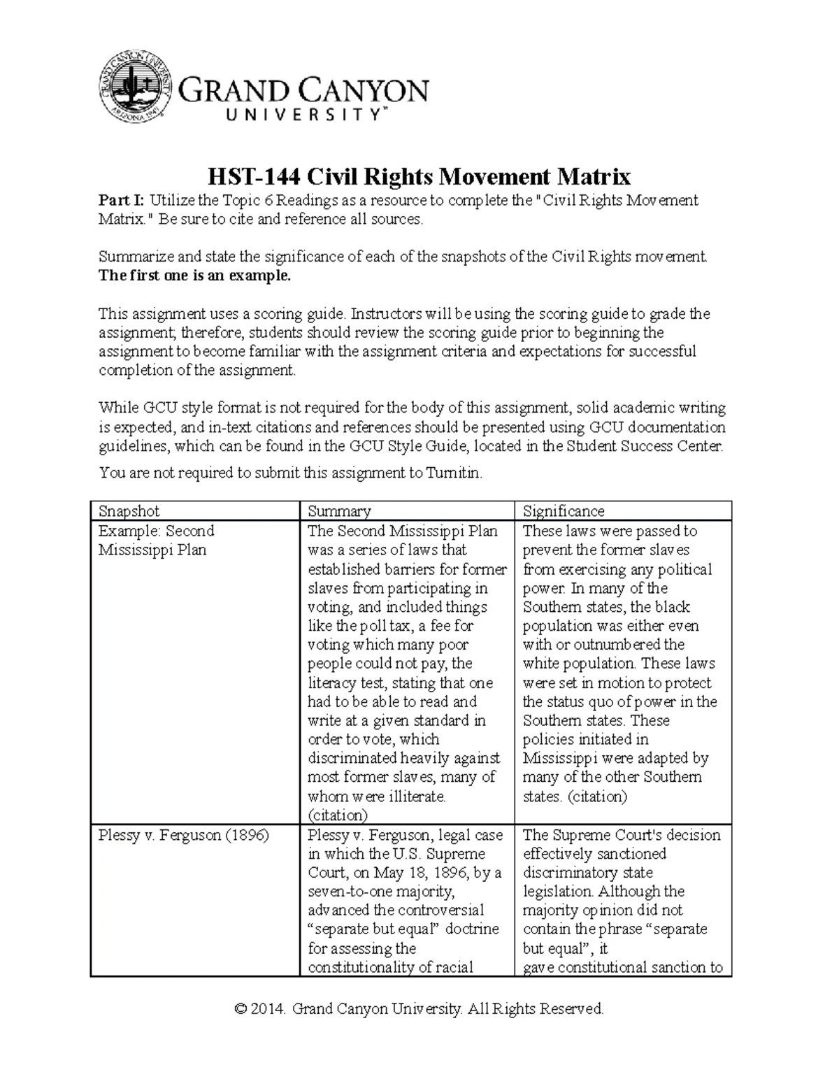 HIS144 Civil Rights Movement Matrix - HST-144 Civil Rights Movement ...