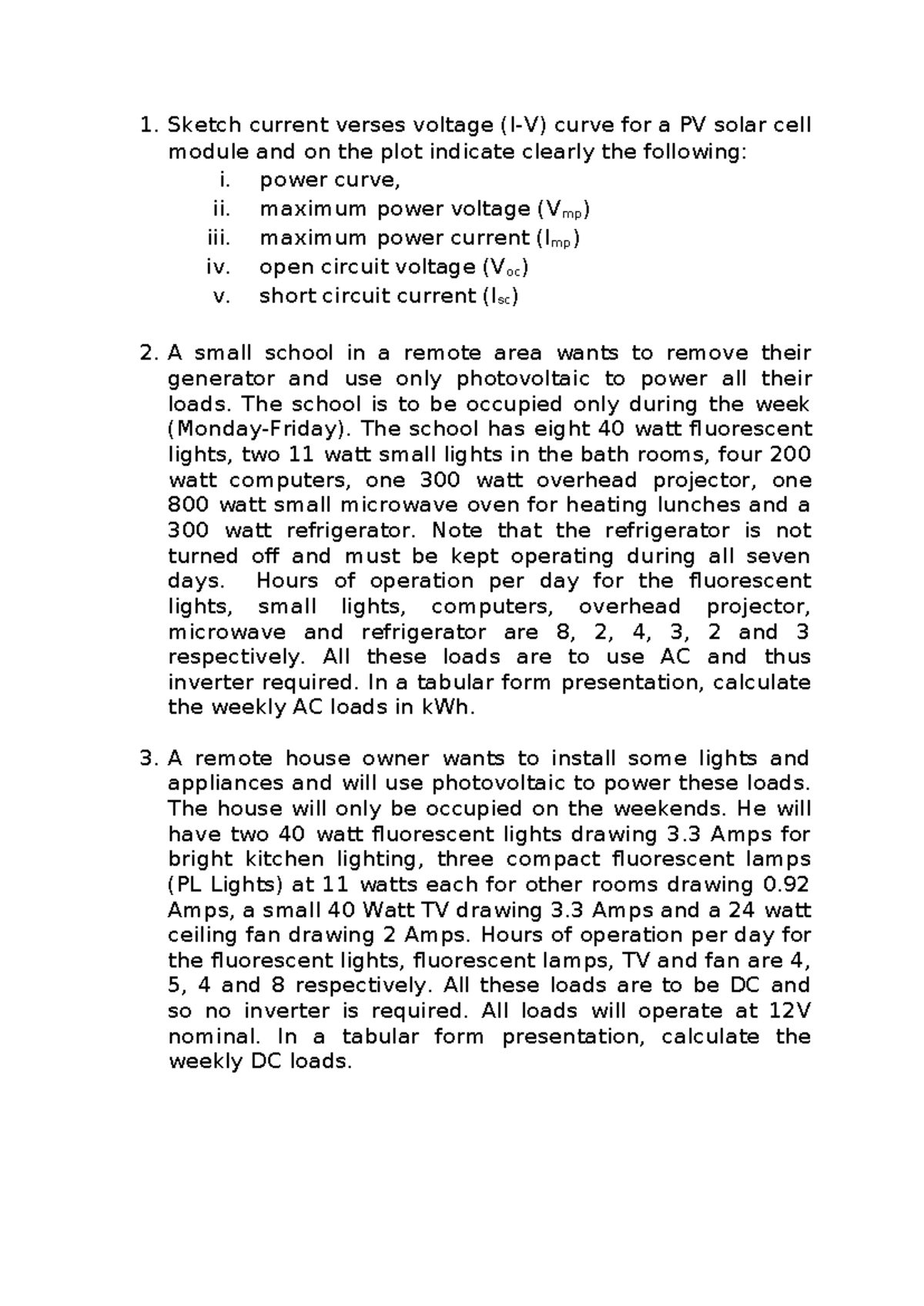 Assignment on Solar PV Systems: Load Calculations & Curves - Studocu