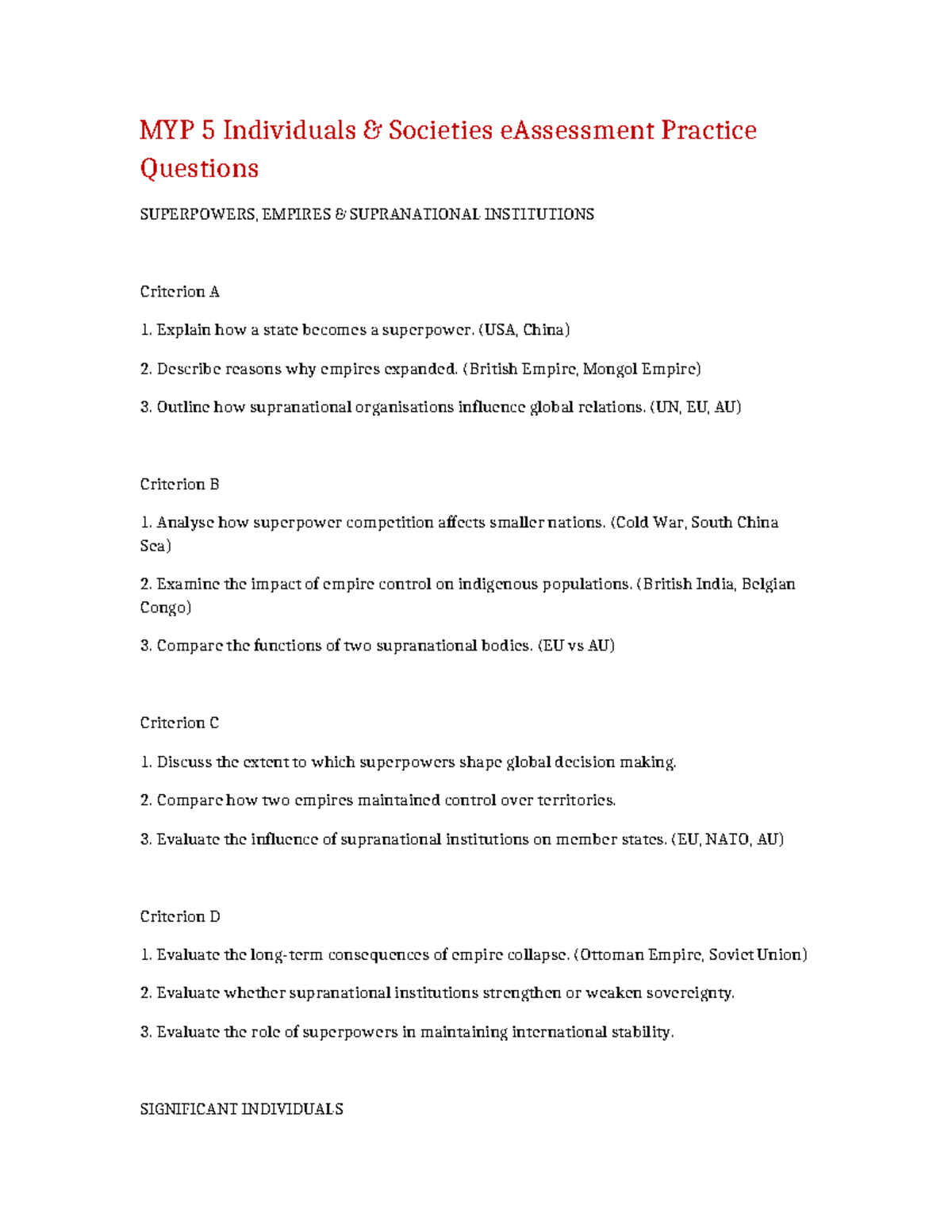 MYP 5 Individuals & Societies eAssessment Practice Questions - Studocu