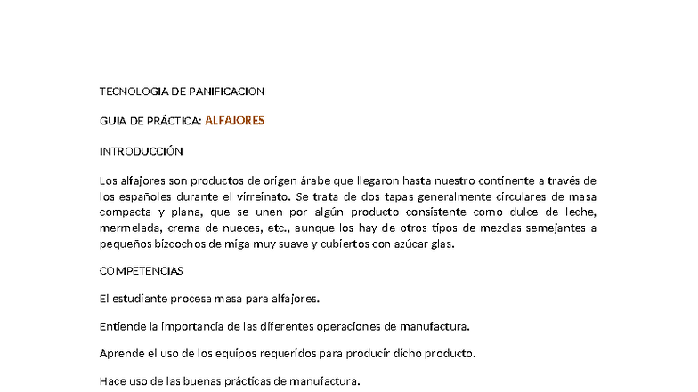 TECNOLOGÍA DE PANIFICACIÓN: GUÍA DE PRÁCTICA ALFAJORES - Studocu