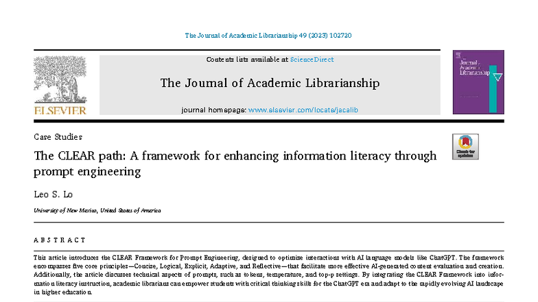 CLEAR Framework for Prompt Engineering in Information Literacy - Studocu
