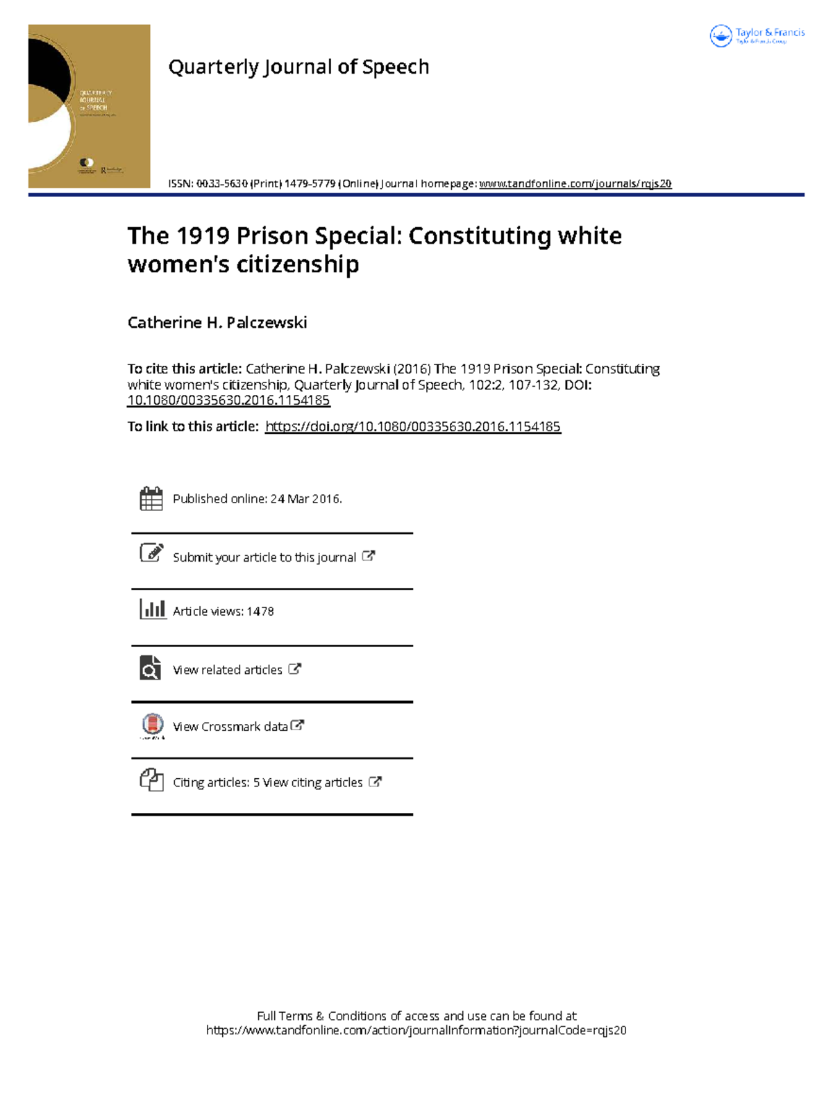 The 1919 Prison Special: Analyzing White Women's Citizenship Rhetoric ...