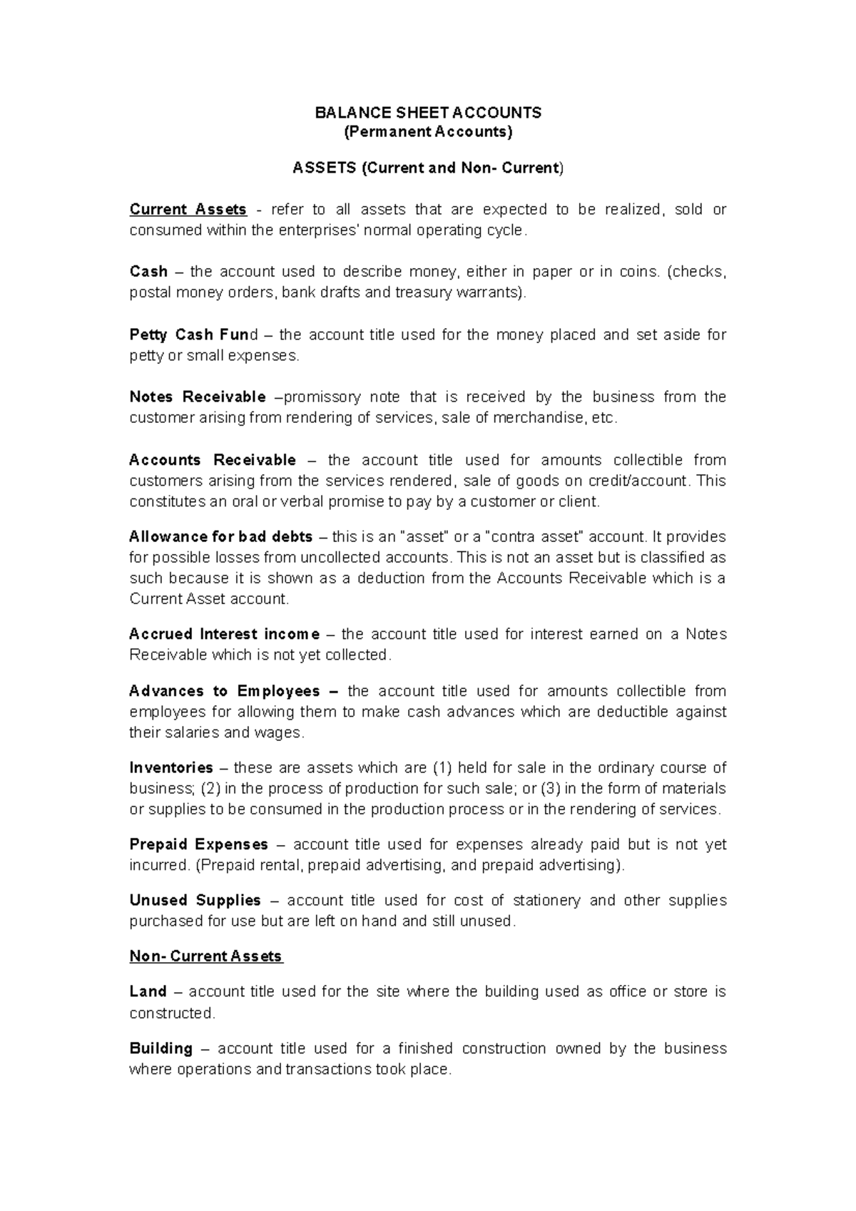 Permanent Account Titles for Balance Sheet (Accounting) - Studocu