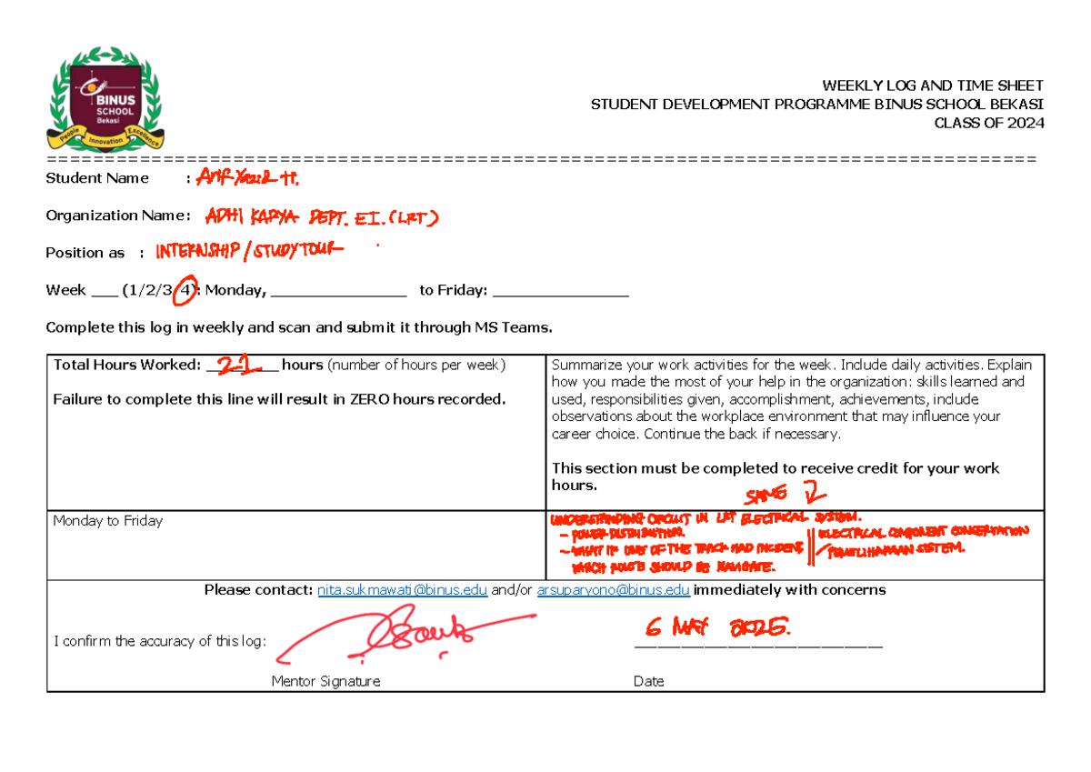 WEEKLY LOG & TIME SHEET - STUDENT DEV. PROGRAM BINUS 2024 - Studocu