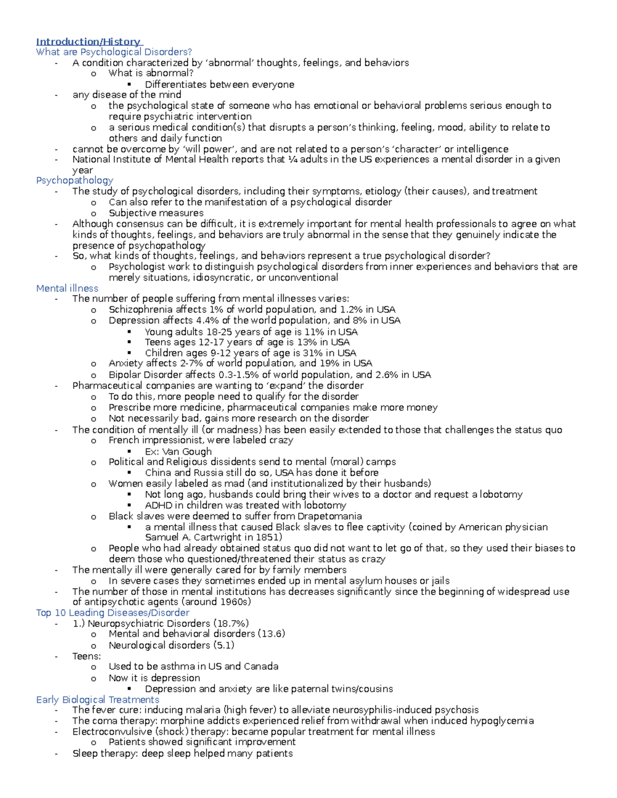 Test 1 Notes - Introduction/History What are Psychological Disorders ...
