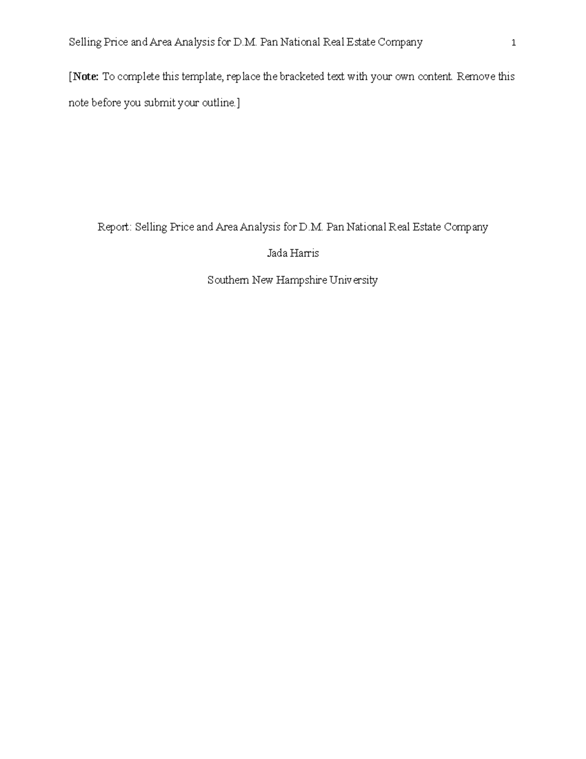 MAT 240 Module Two Assignment Template - Selling Price and Area ...