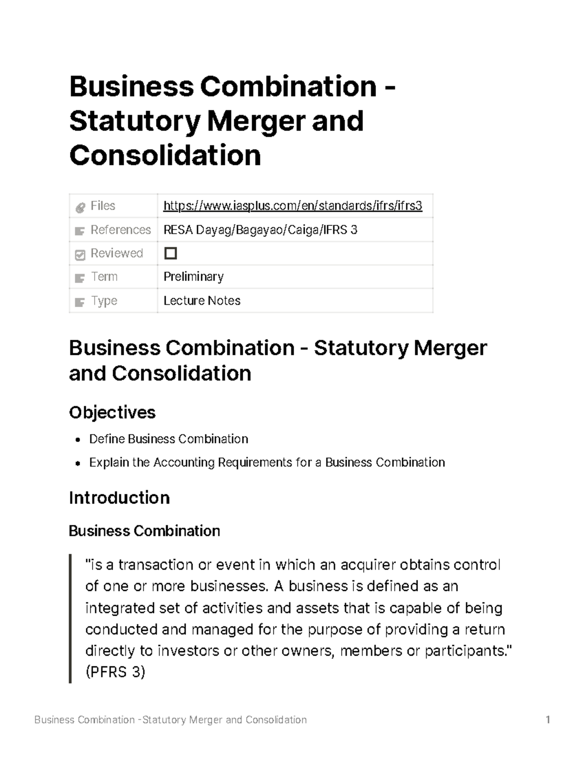 Business Combination -Statutory Merger and Consolidation - Business ...