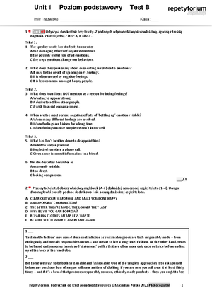 U3 Test PP gr A - Sprawdzian - Unit 3 Poziom podstawowy Test A Imię i ...