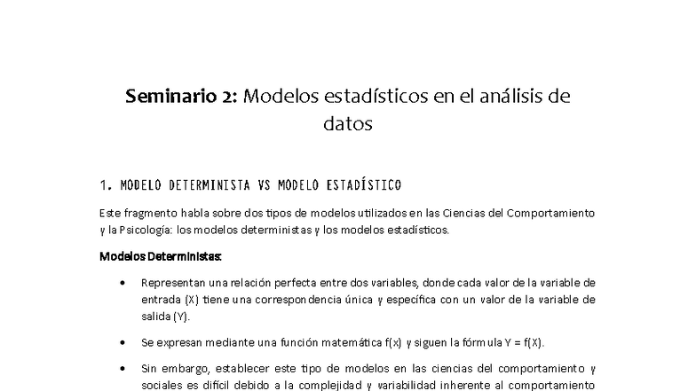Seminario 2: Modelos Deterministas y Estadísticos en Psicología - Studocu