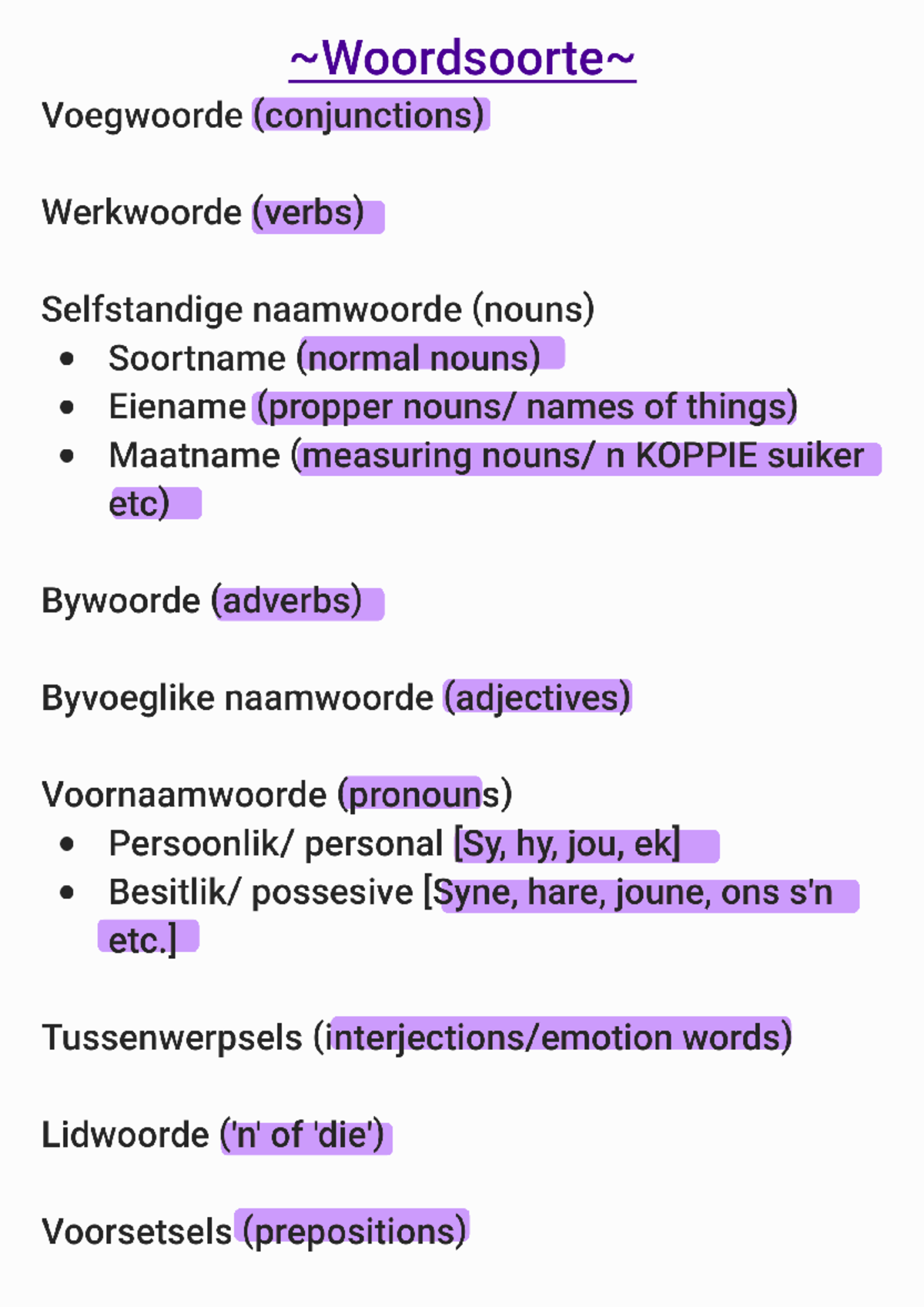 Afrikaans P1 (Term 2): Woordsoorte en Taalstrukture - Studocu