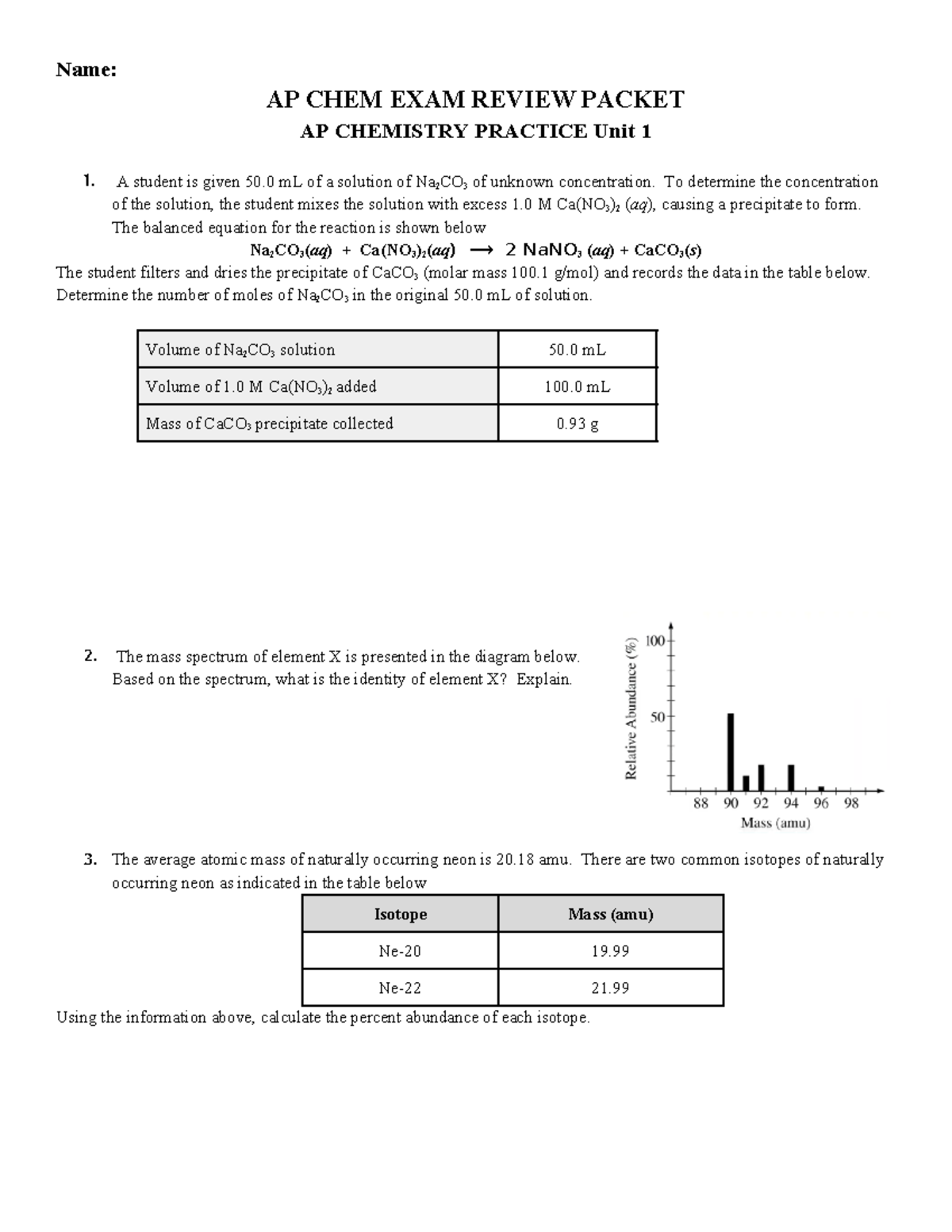 AP CHEMISTRY EXAM REVIEW PACKET - Units 1 to 6 - Studocu
