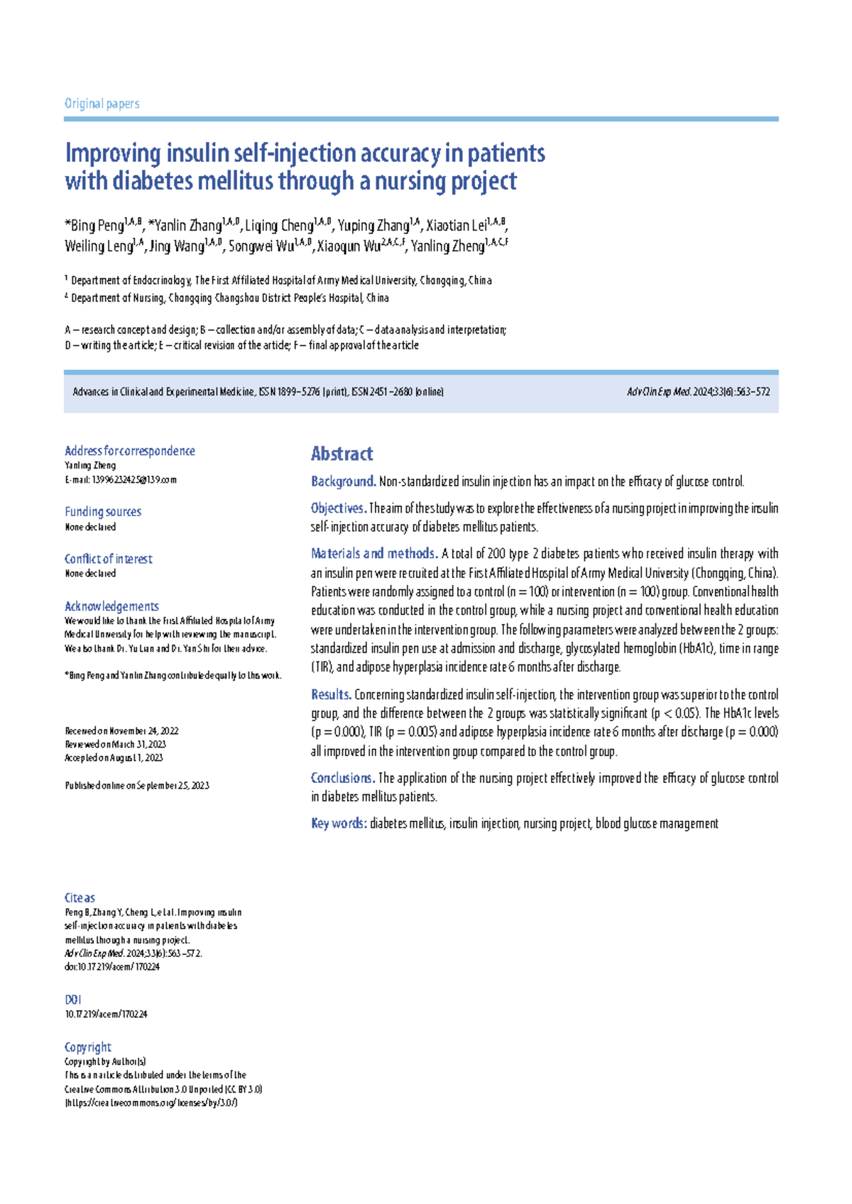 Improving Insulin Self-Injection Accuracy: A Nursing Project NSG 475 ...
