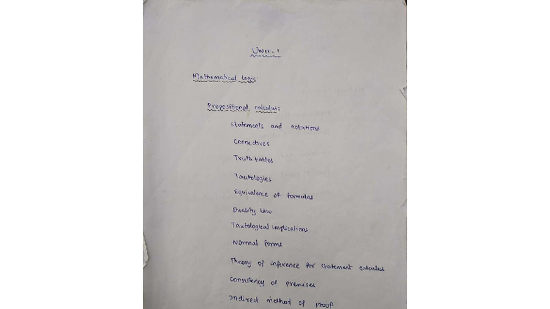 Mathematical Logic: Propositional & Predicate Calculus (UNIT-1) - Studocu