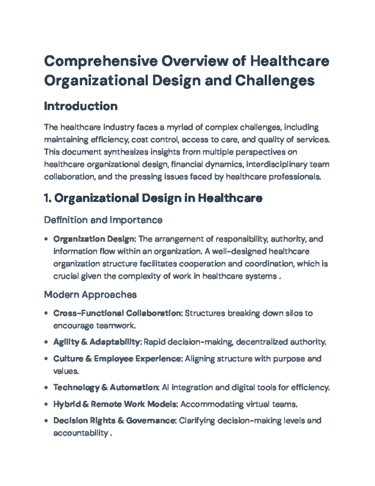 Comprehensive Analysis of Healthcare Organizational Design Challenges ...