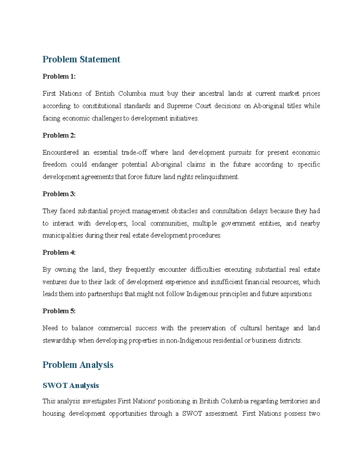 Problem Statement: Challenges in First Nations Real Estate Development ...