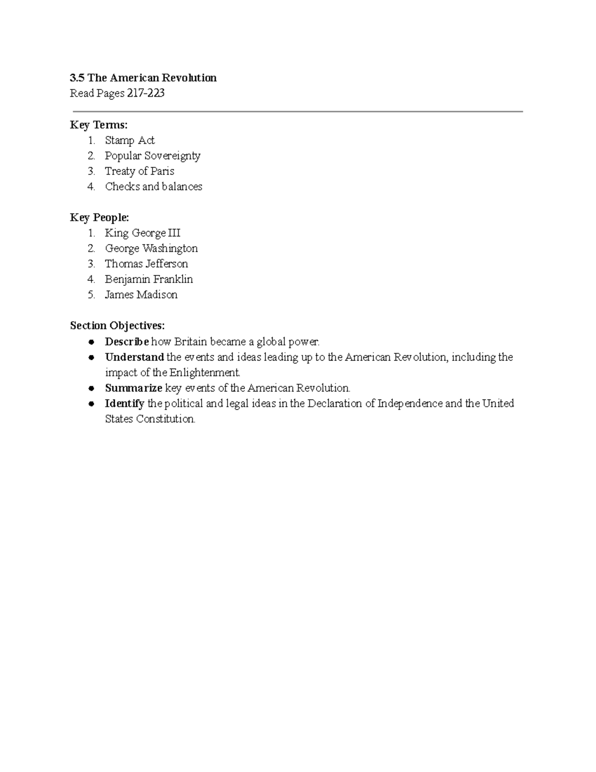 3.5 Notes American Revolution - 3 The American Revolution Read Pages ...