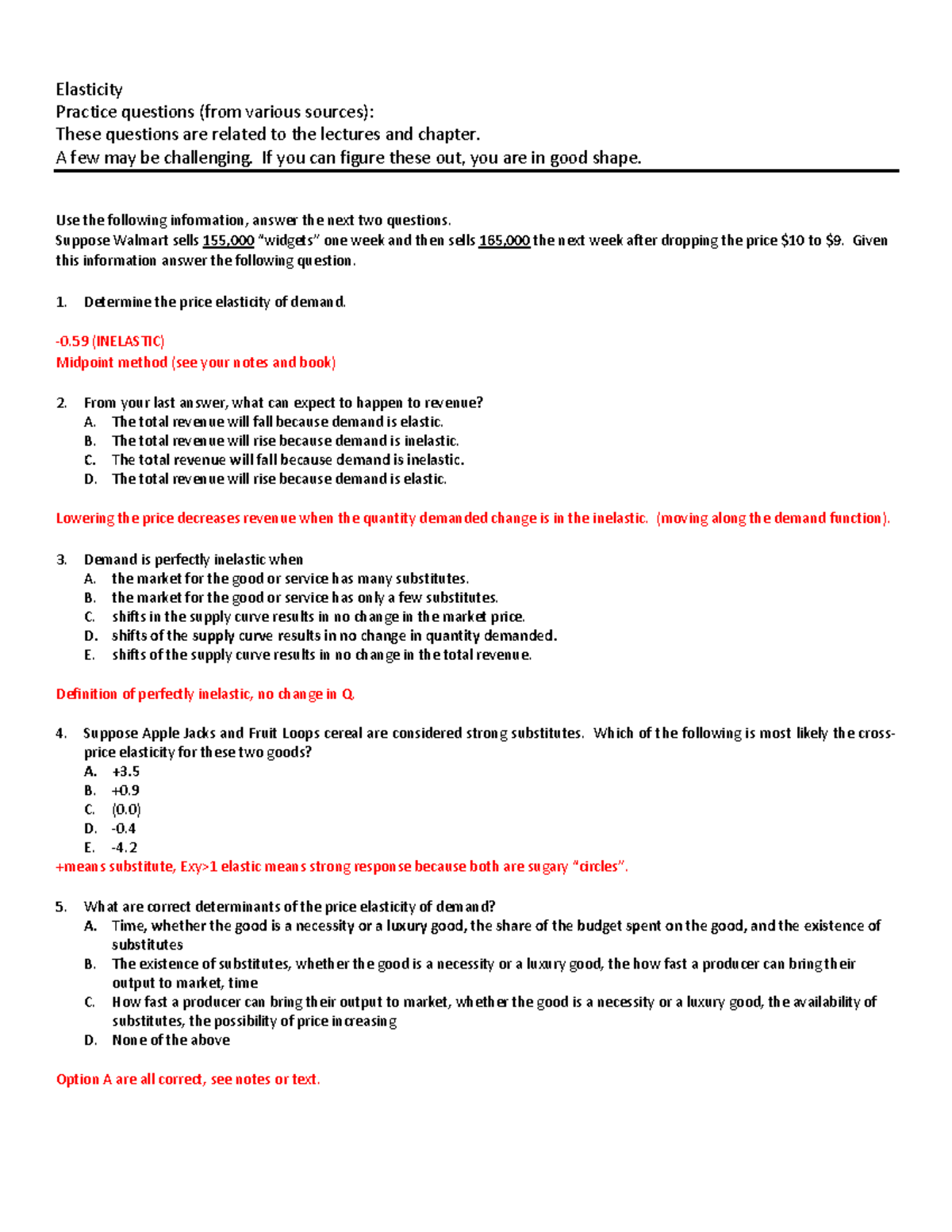 Elasticity Practice Questions and Answers (Chapter) - Studocu