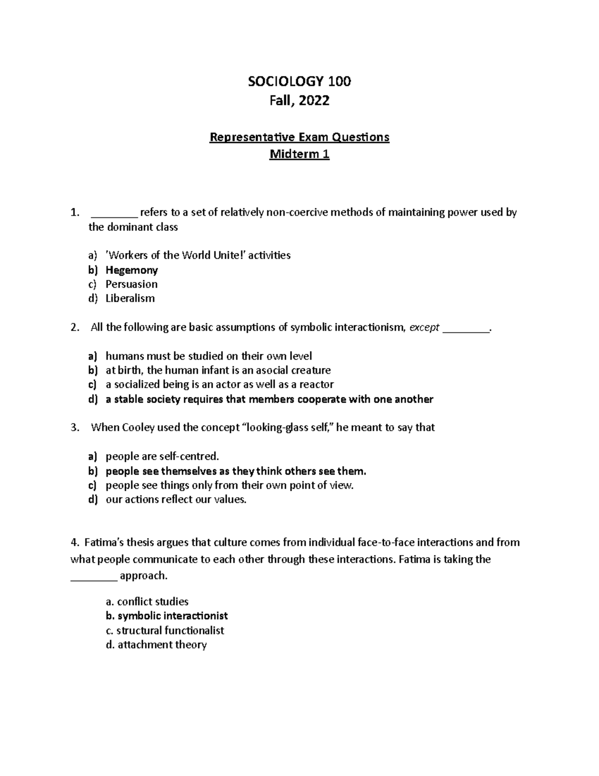 SOCI 100 Midterm 1 - Key Representative Questions & Answers - Studocu