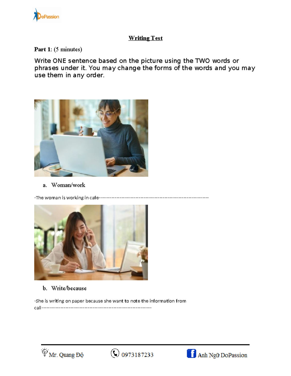 Toeic Writing Test Part 1: Sentence Creation Exercise - Studocu